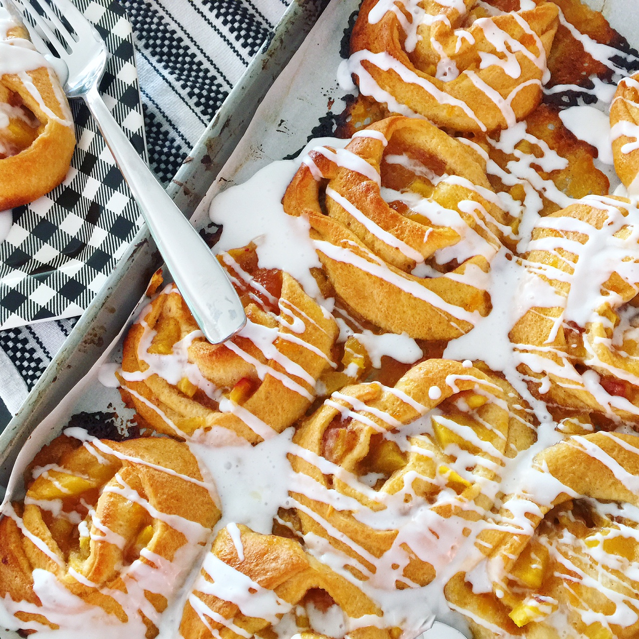 Easy Peach Cinnamon Rolls with Lemon Glaze Topping