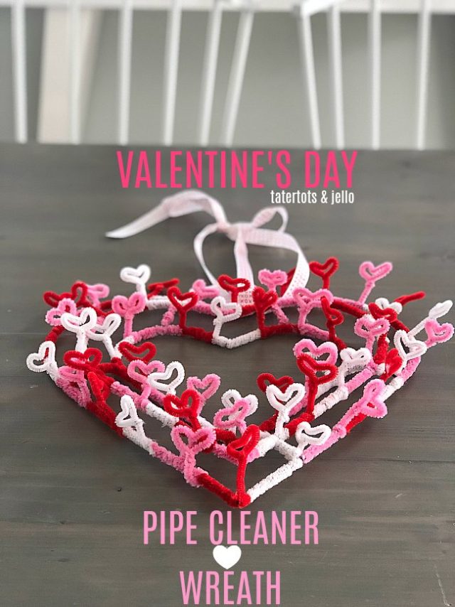 Valentine's Day Heart Pipe Cleaner Wreath with items from the dollar store!