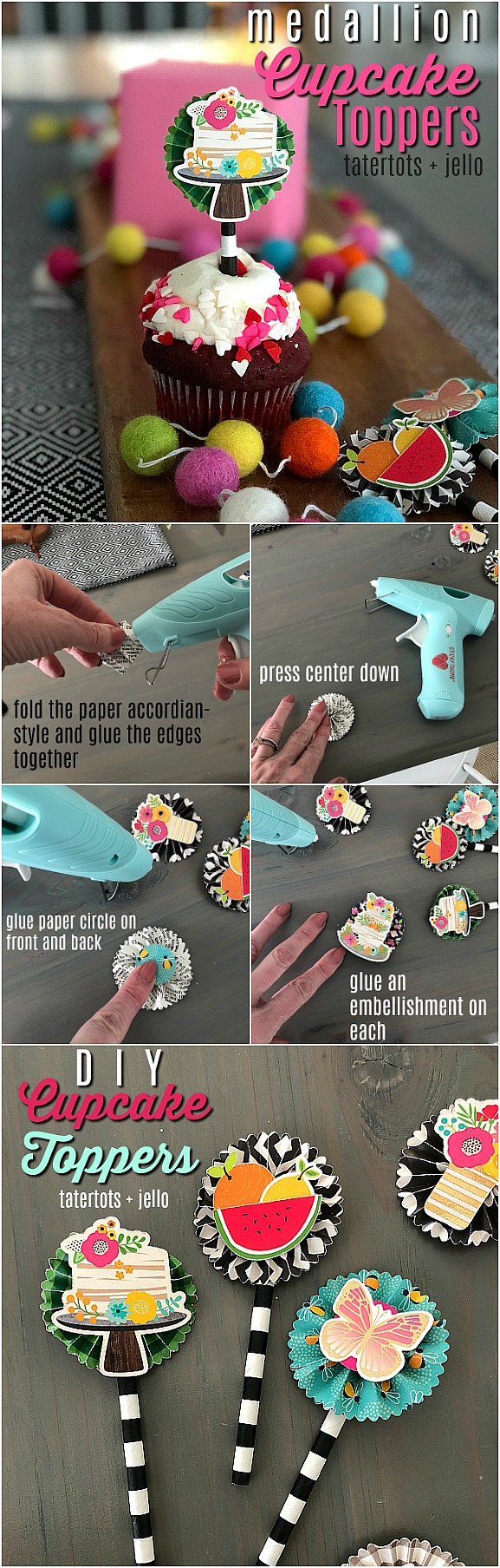 DIY Medallions Cupcake Toppers with Patio Party Paper line
