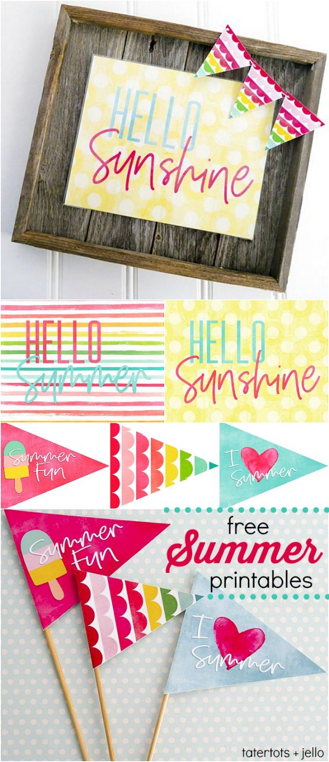 Hello Summer Free Printable Sign, Pennants and More! Free Summer ...