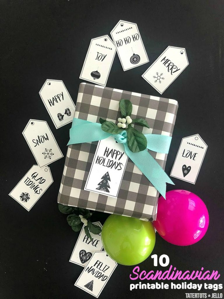 Scandinavian-style Black and White Holiday Printable Tags