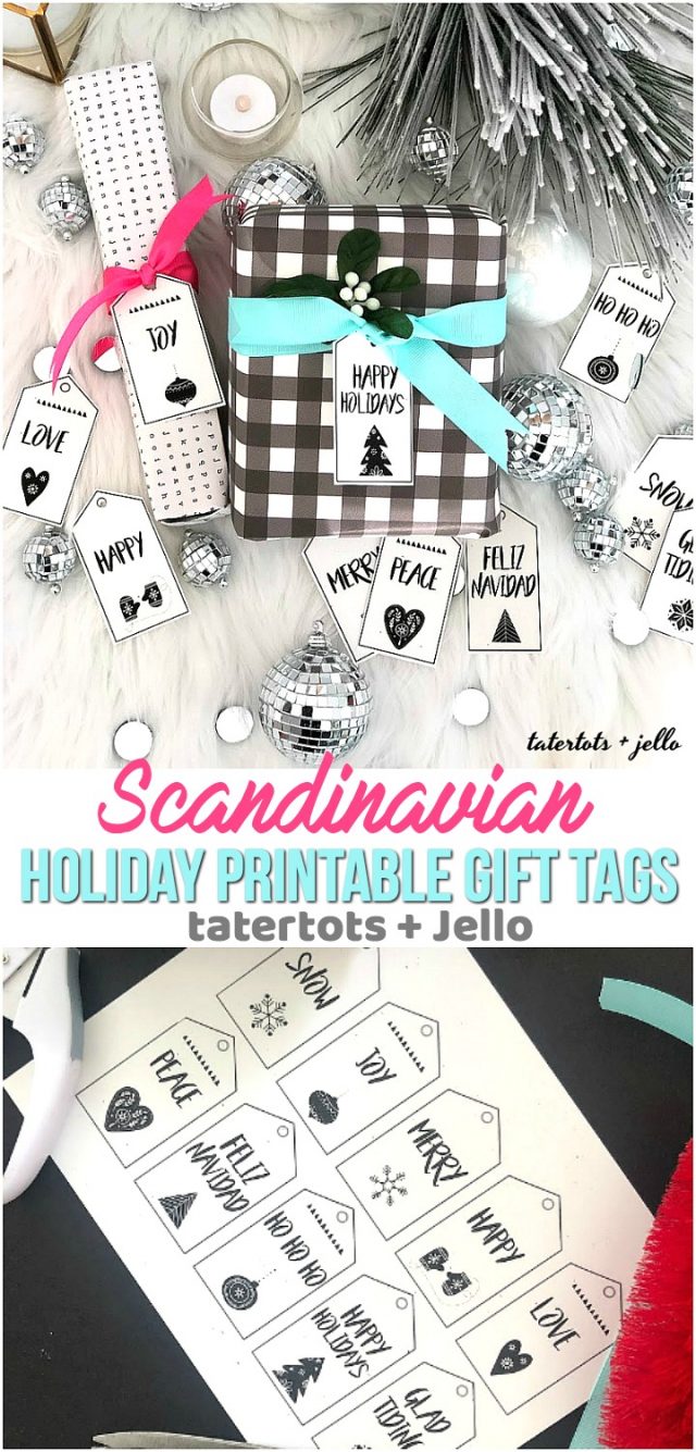 Scandinavian-style Black and White Holiday Printable Tags