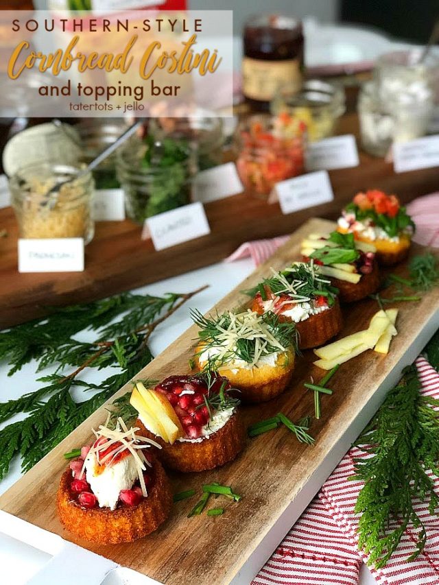 Holiday Appetizer - Southern-Style Cornbread Crostinis with Topping Bar