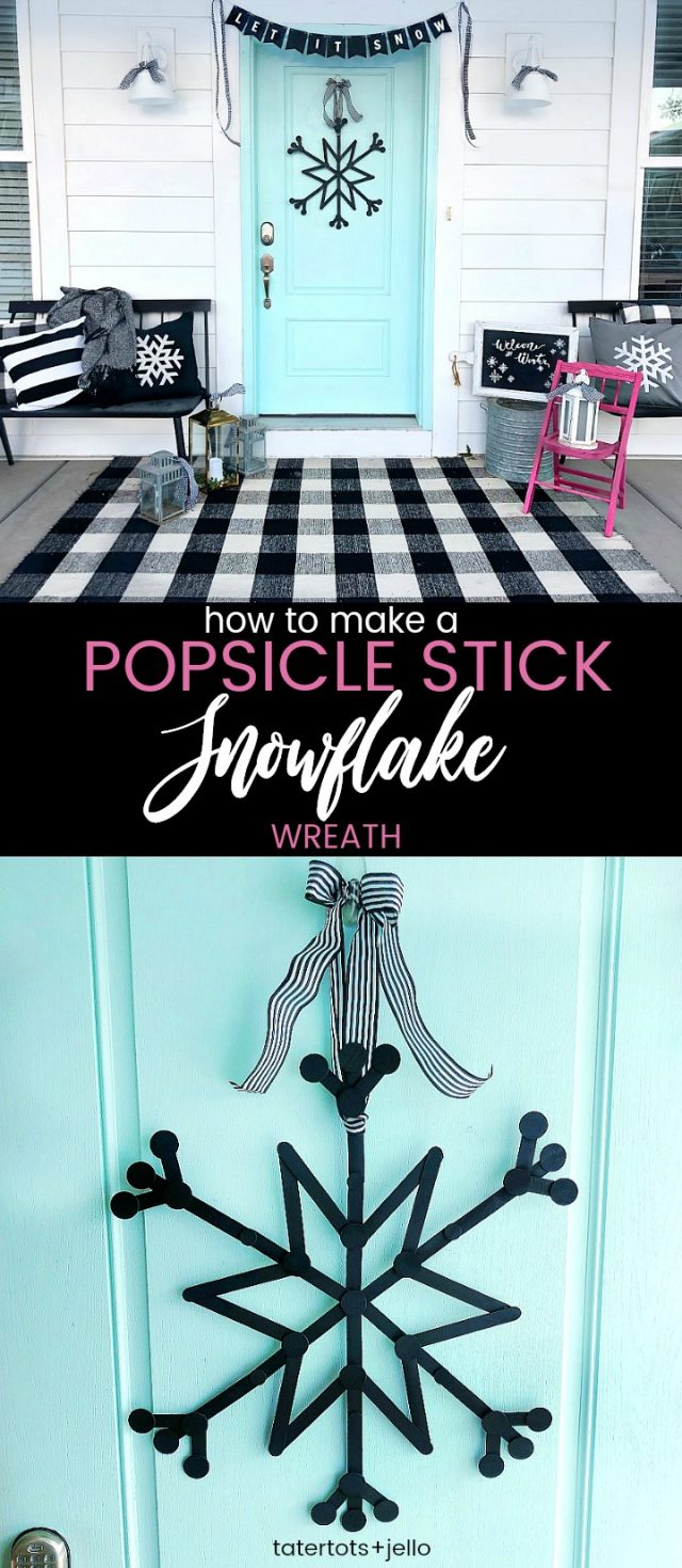 How to Make an Easy Popsicle Stick Snowflake Wreath - kids craft!