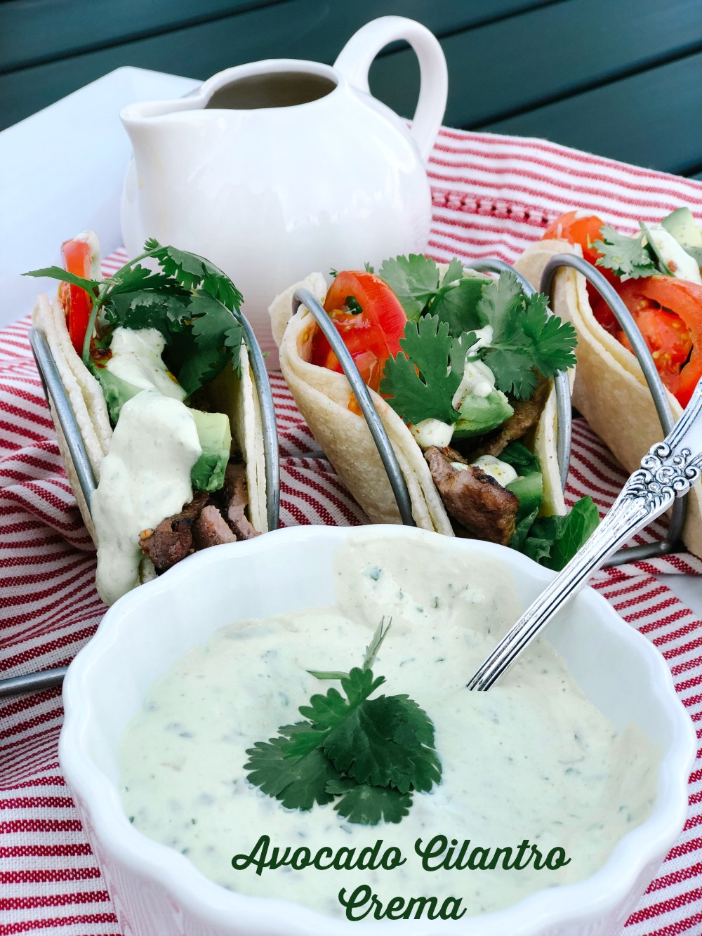 Tangy Sweet Steak Street Tacos with Avocado Cilantro Crema Sauce!