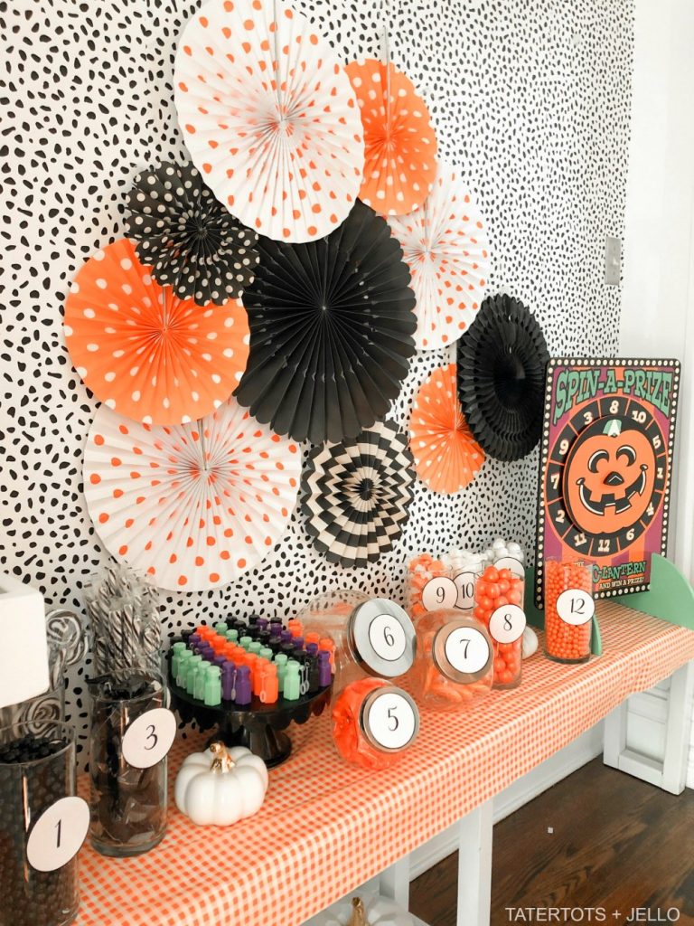 Halloween Trick-or-Treat Candy Station Game with Free Printable Labels