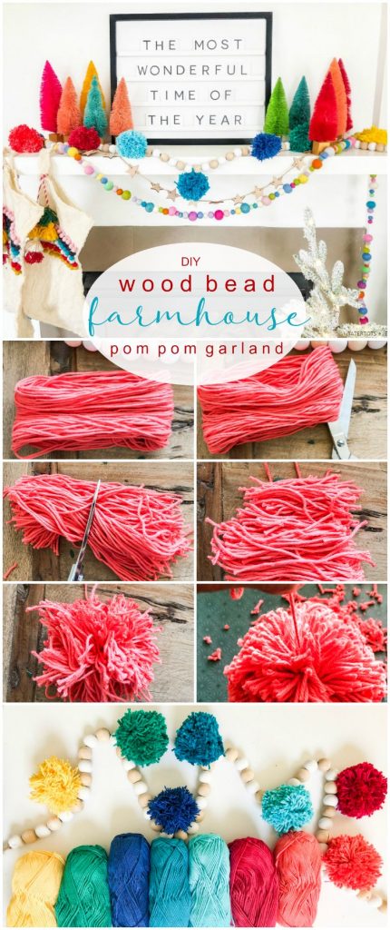 Farmhouse Wood Bead and Pom Pom Garland for the Holidays!