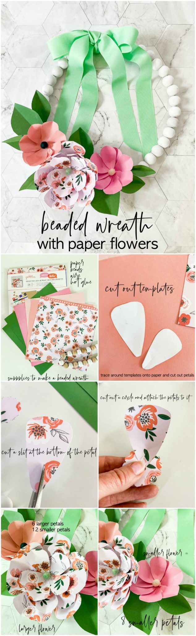 Make a Wood Bead Wreath with Paper Flowers - Tatertots and Jello