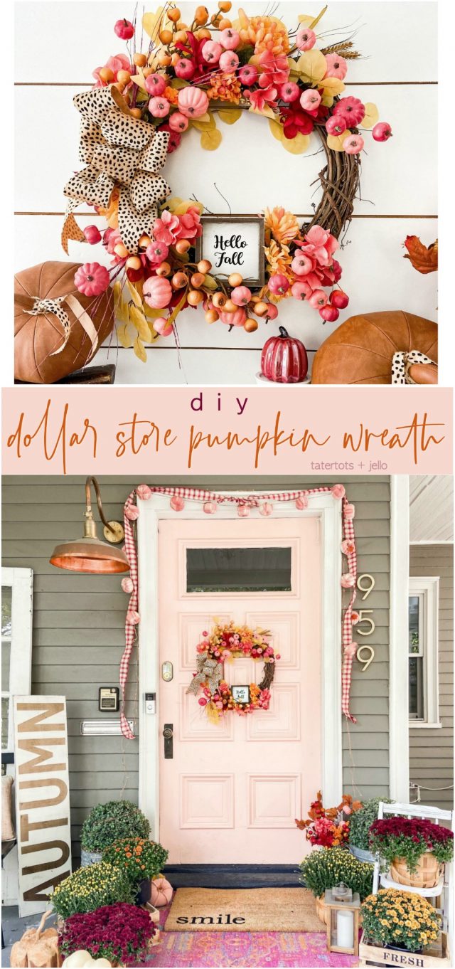 Dollar Store Fabric Pumpkin Fall Wreath -- 15 minutes to make!
