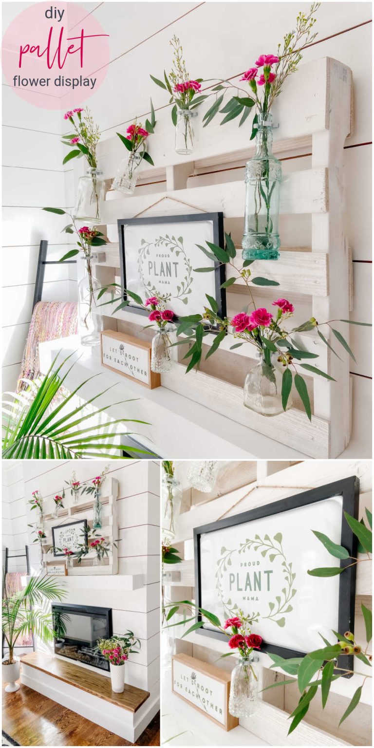 DIY Spring Pallet Hanging Flower Display Mantel Fireplace