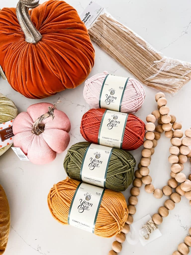Fall Mantel and DIY Yarn Pumpkin Garland