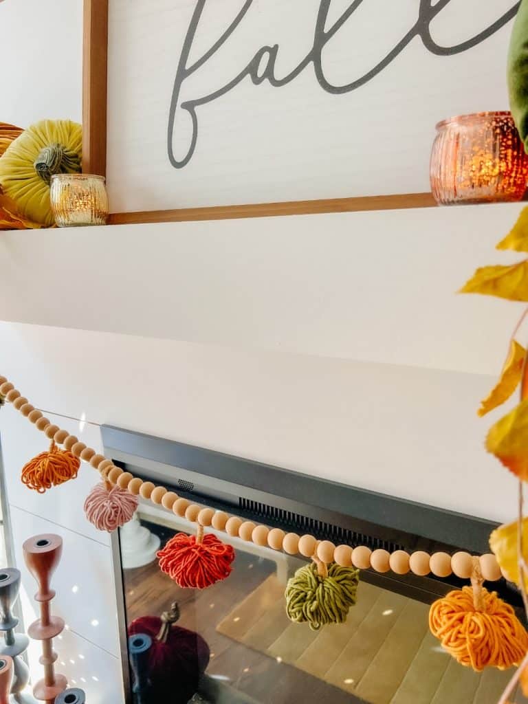 Fall Mantel and DIY Yarn Pumpkin Garland