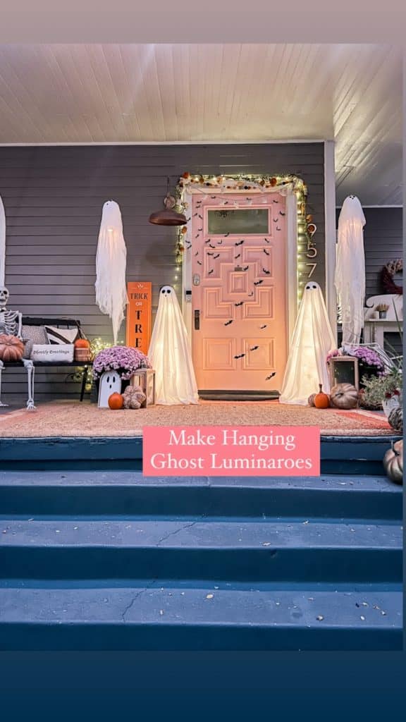 Easy Halloween Ghost Porch - tomato cage ghosts + ghost ideas!