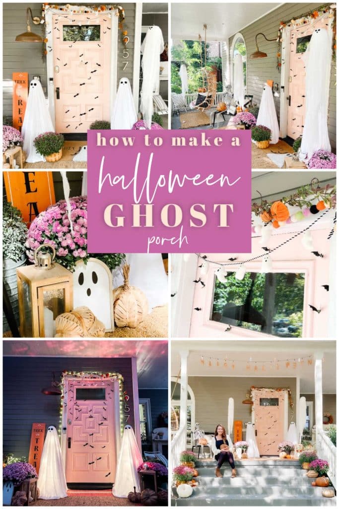 Easy Halloween Ghost Porch - tomato cage ghosts + ghost ideas!