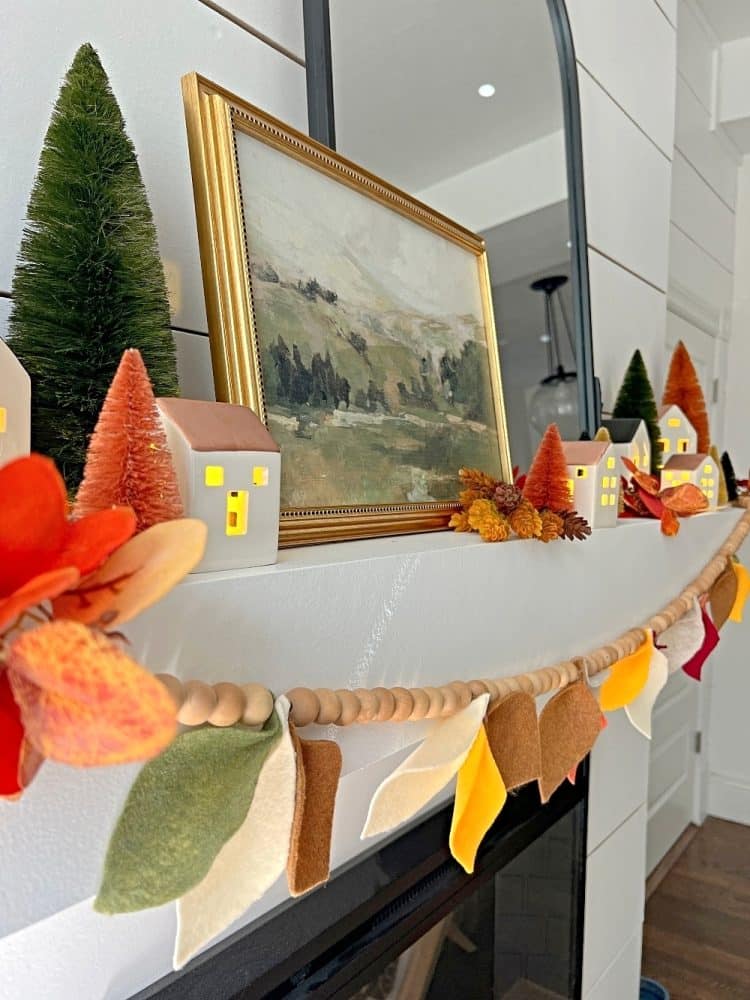 Fall Mantel and DIY Felt Leaf Garland - with free printable template!