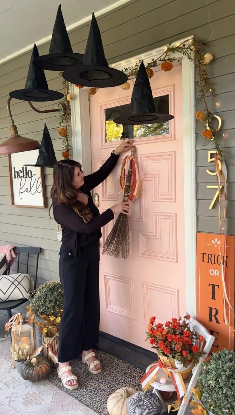 Halloween Witches Broom Wreath - illuminated door hanging!