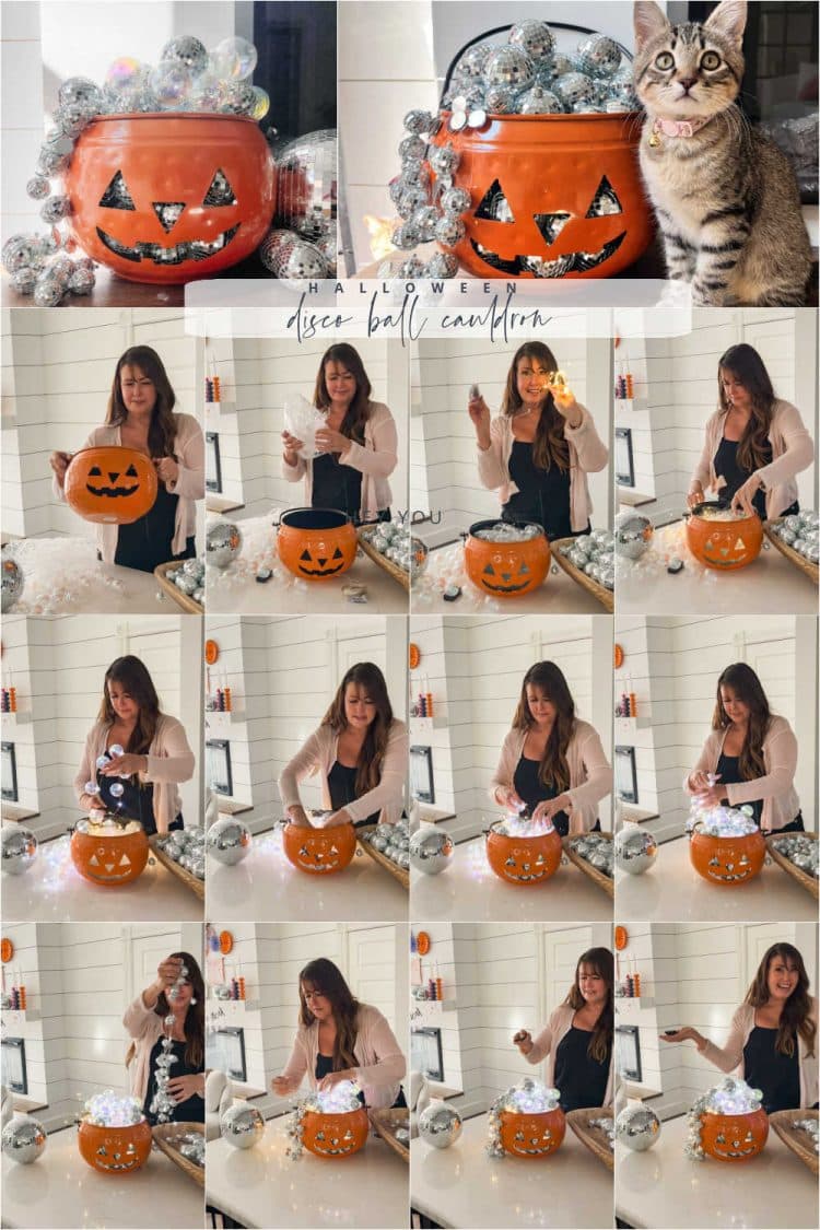 Disco Ball Lighted Halloween Pumpin Cauldron