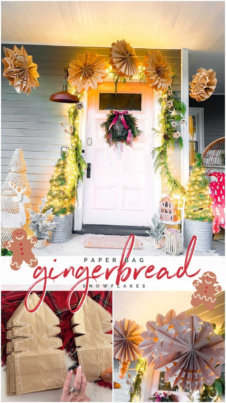 DIY Paper Bag Gingerbread Snowflakes - add gingerbread trim!
